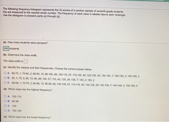 Solved The following frequency histogram represents the IQ | Chegg.com