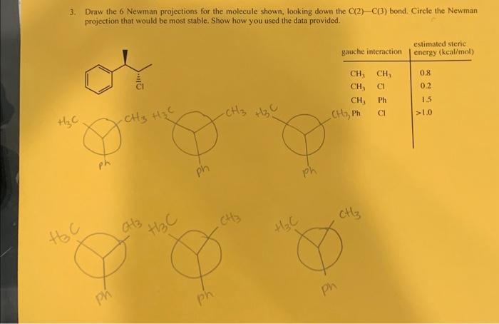 Solved 3 Draw The 6 Newman Projections For The Molecule