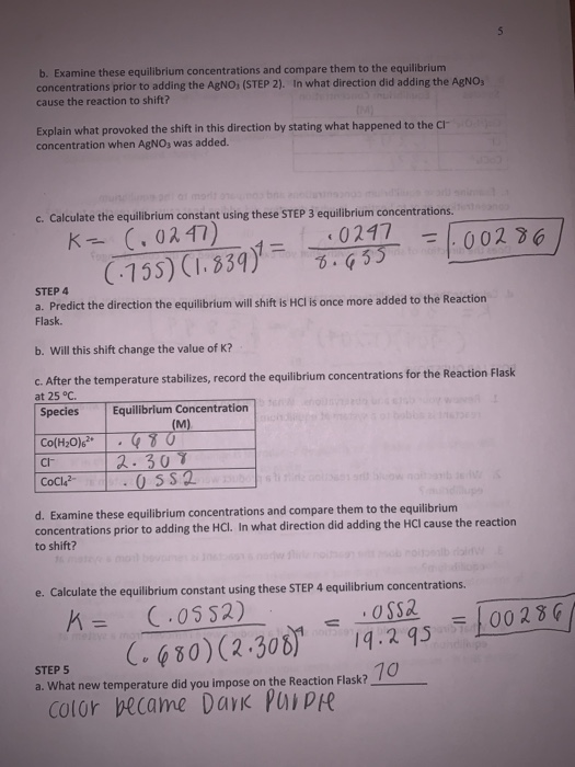 Solved 4 b. Record the equilibrium concentrations for the | Chegg.com