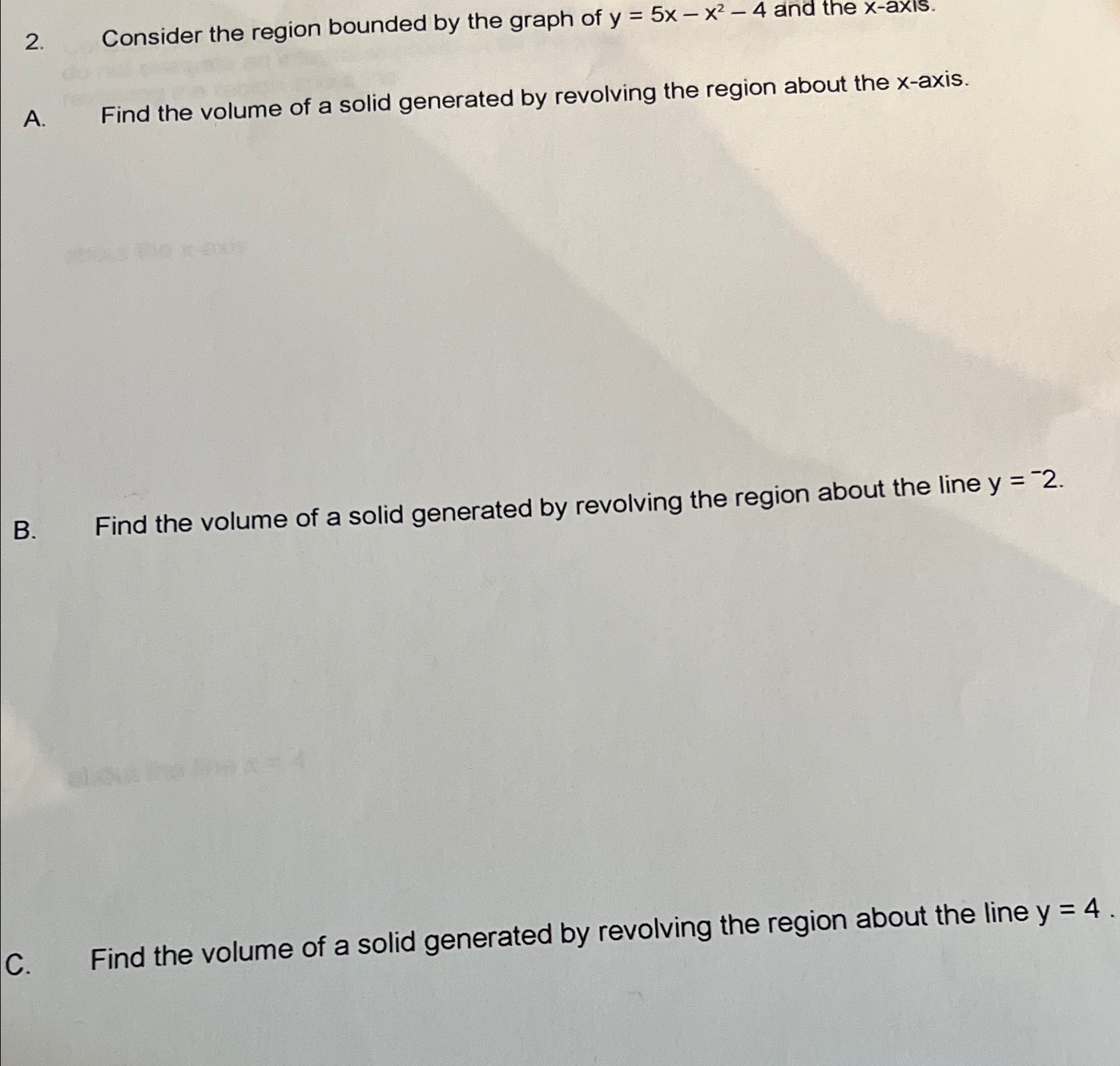 Solved Consider the region bounded by the graph of y=5x-x2-4 | Chegg.com