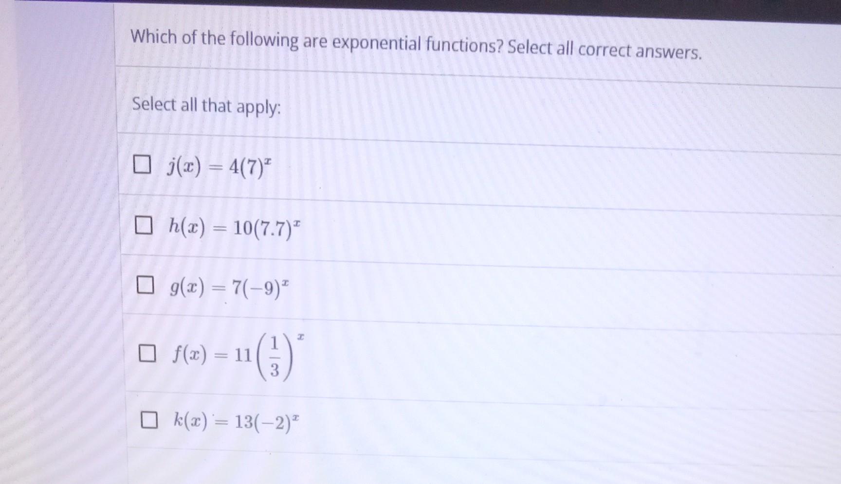 Solved Which of the following are exponential functions? | Chegg.com