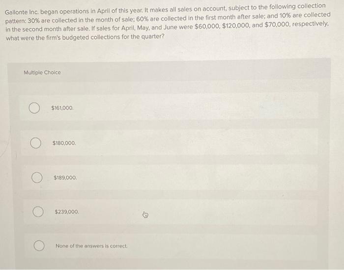 Solved Gallonte inc. began operations in April of this year. | Chegg.com