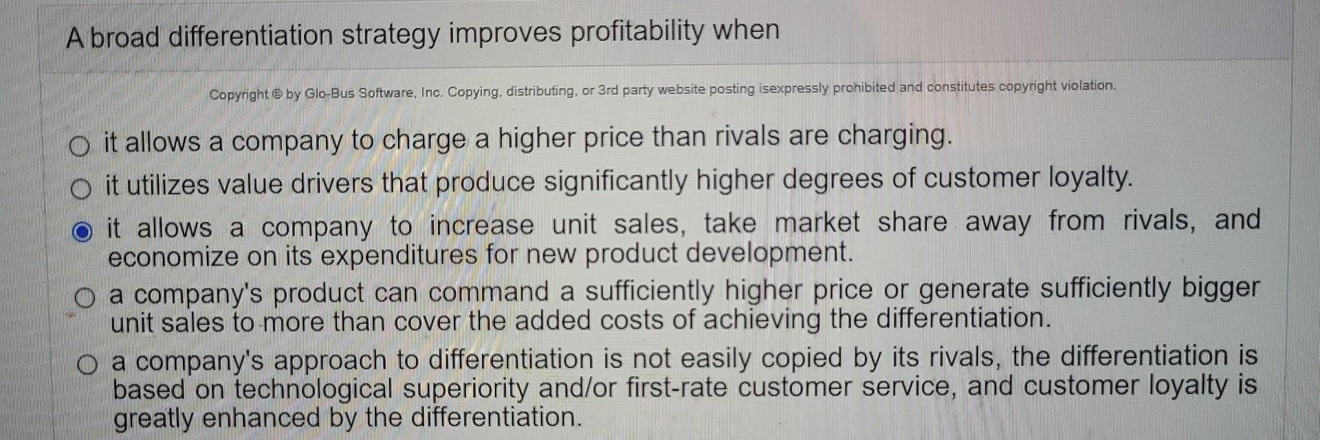 Solved A broad differentiation strategy improves | Chegg.com