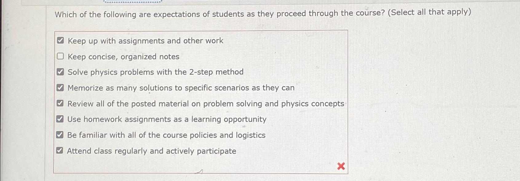 Solved Which of the following are expectations of students | Chegg.com