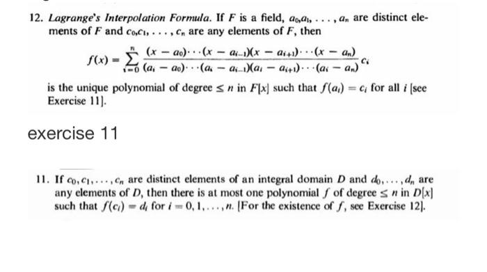 Solved 12. Lagrange's Interpolation Formula. If F is a | Chegg.com
