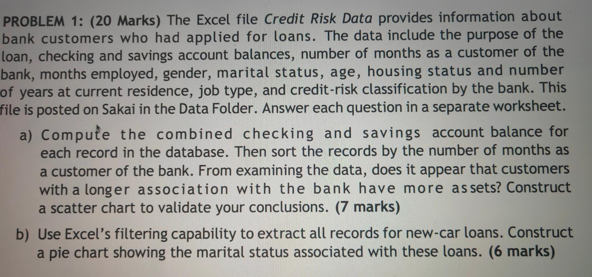Solved PROBLEM 1: (20 Marks) The Excel file Credit Risk Data | Chegg.com