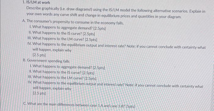 Solved 1. IS/LM at work Describe graphically (i.e. draw | Chegg.com