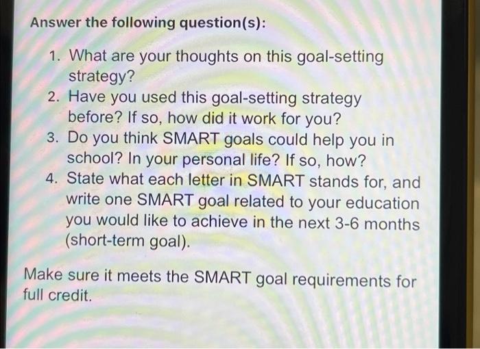 Solved Answer the following question(s): 1. What are your | Chegg.com