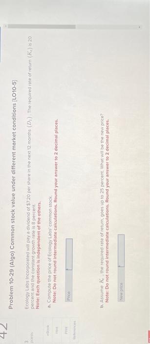 Solved 42 3 points eBook Hint Print References Problem 10-29 | Chegg.com