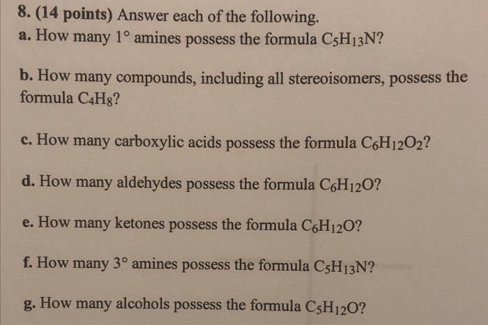 Solved 8. (14 points) Answer each of the following. a. How | Chegg.com