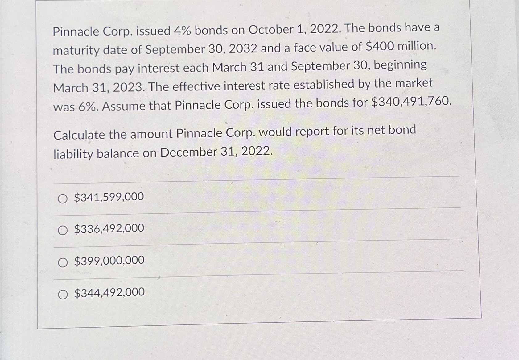 Solved Pinnacle Corp. issued 4% ﻿bonds on October 1, 2022. | Chegg.com