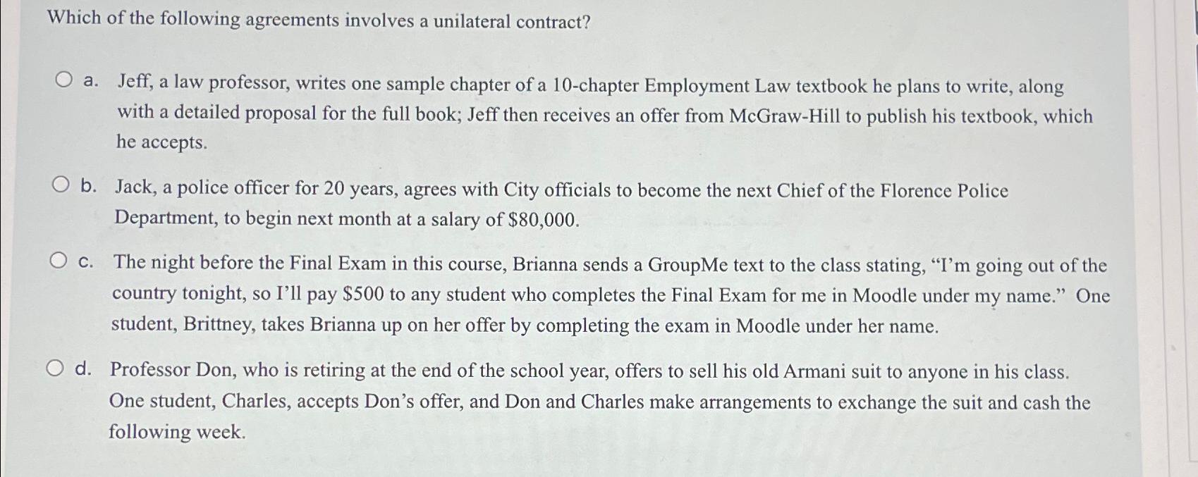 Solved Which of the following agreements involves a | Chegg.com