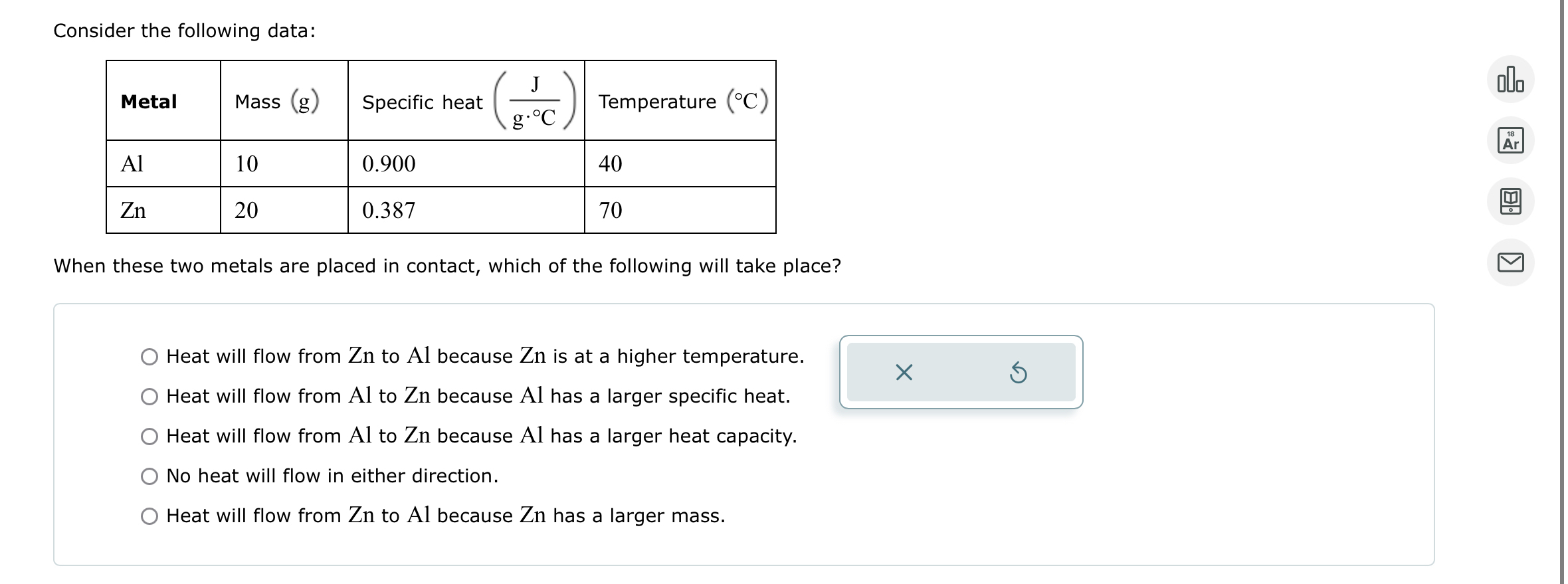 Solved Consider the following data:\table[[Metal,Mass | Chegg.com