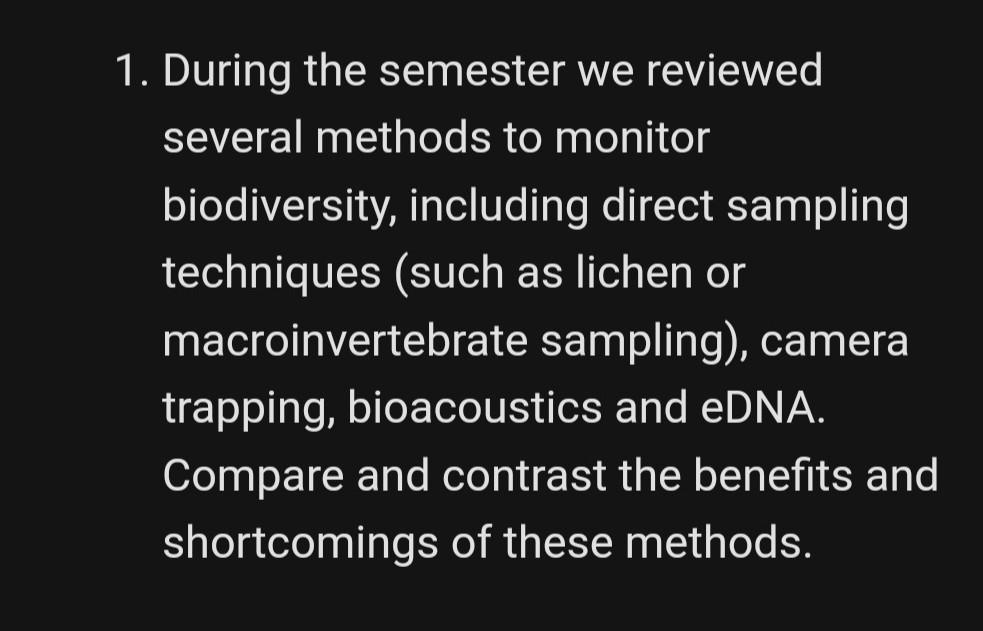 Solved 1. During the semester we reviewed several methods to | Chegg.com