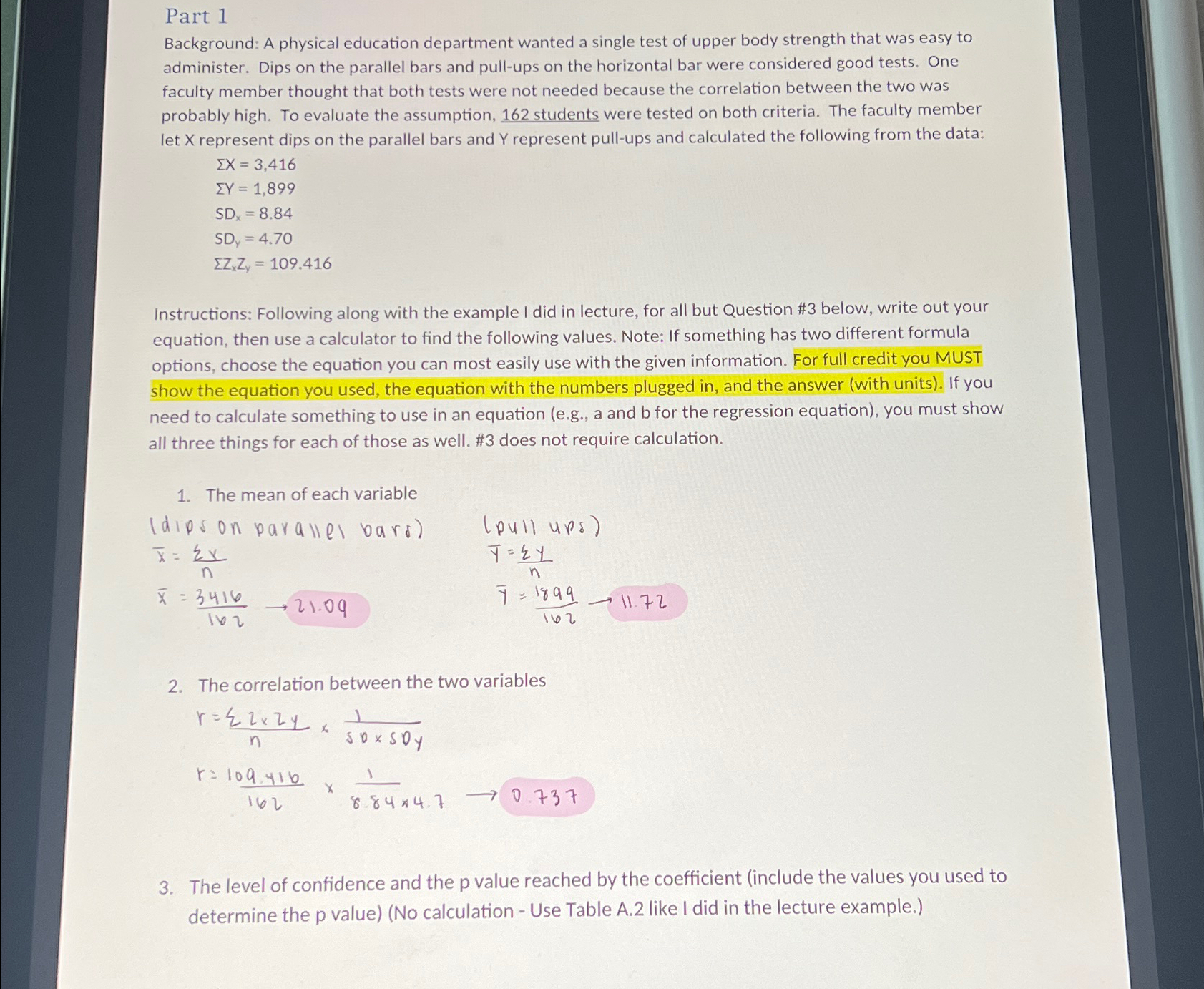 Solved Part 1Background: A physical education department | Chegg.com