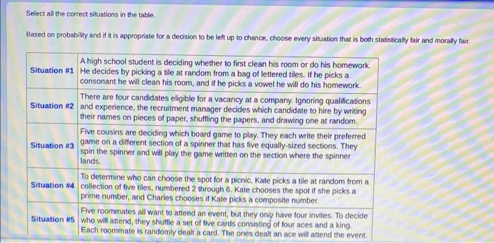 Solved Select all the correct situations in the table. Based | Chegg.com