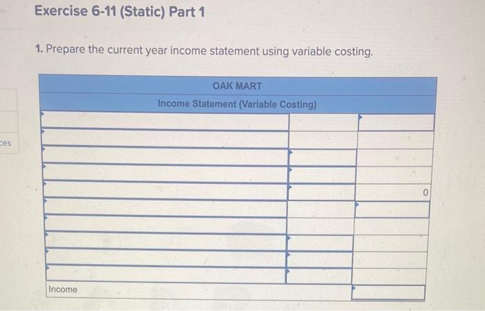 Solved Required information Exercise 6-11 (Static) | Chegg.com