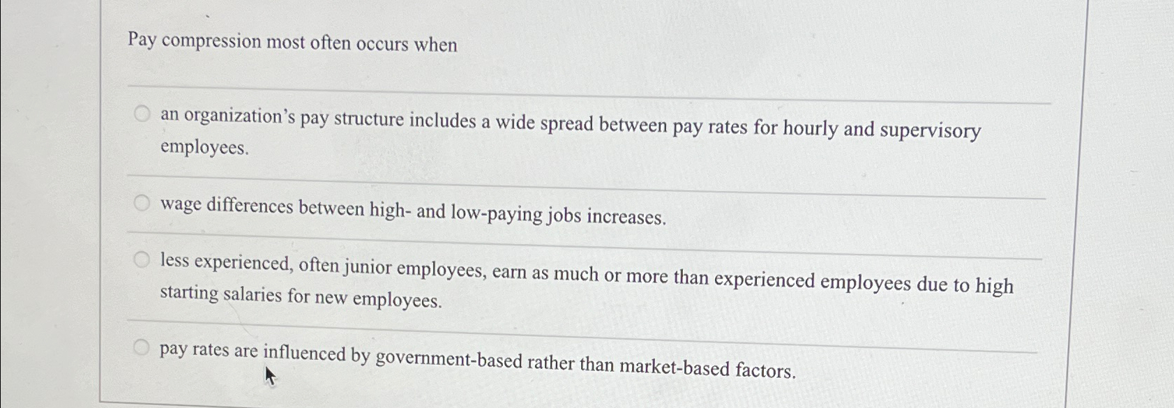 Solved Pay compression most often occurs whenan | Chegg.com