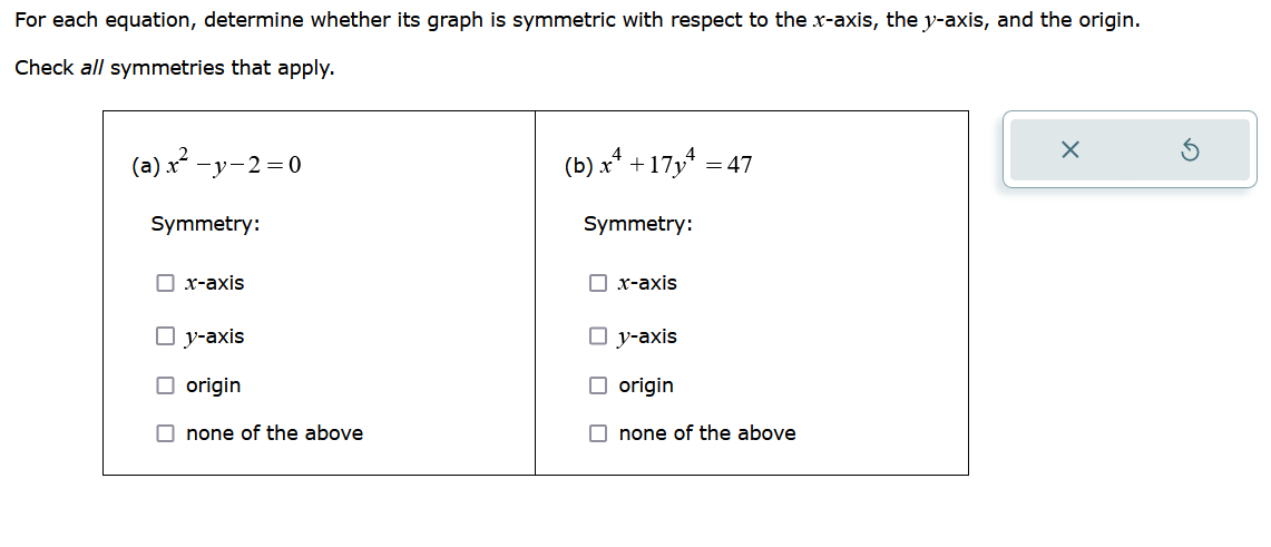 Solved For each equation, determine whether its graph is | Chegg.com