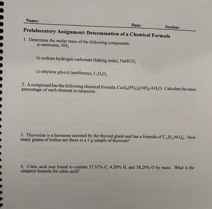 Solved Prelaboratory Assignment: Determination of a Chemical | Chegg.com