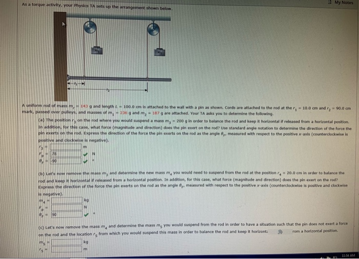 Solved My Notes As a torque activity, your Physics TA s up | Chegg.com