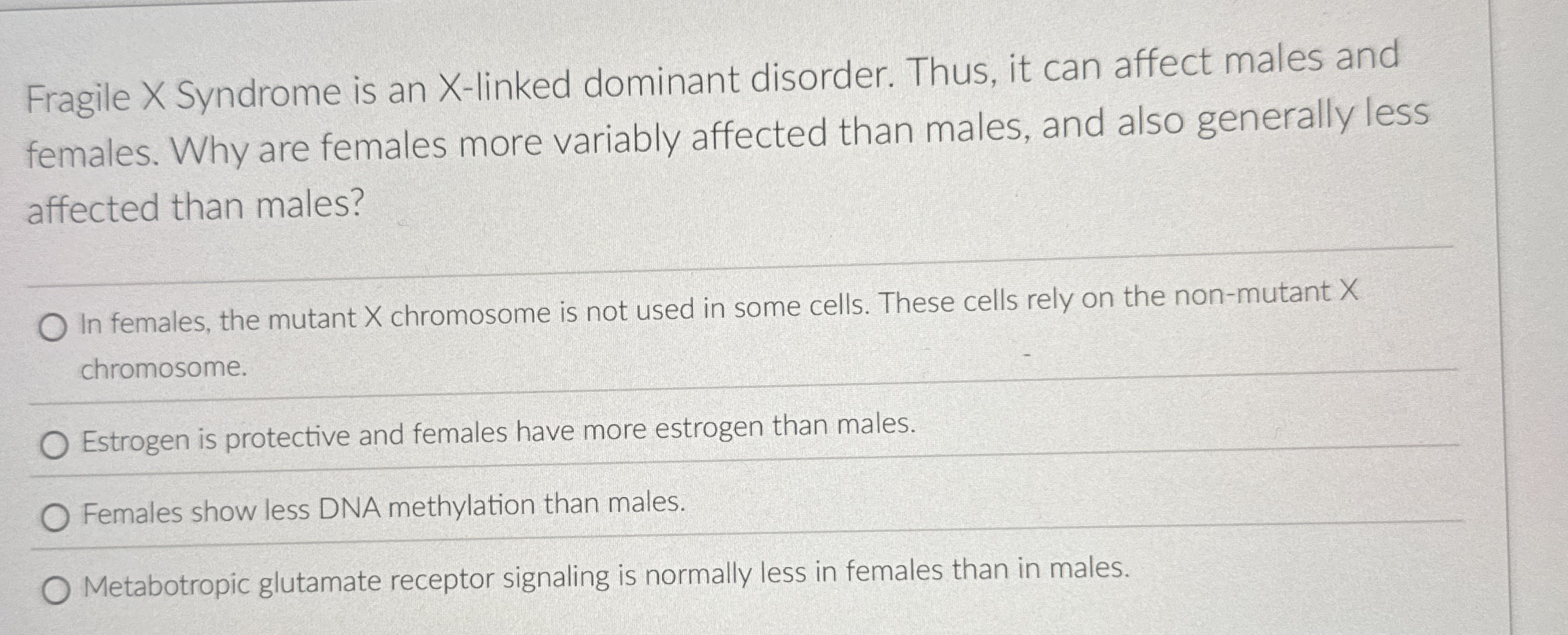 Solved Fragile x ﻿Syndrome is an x-linked dominant disorder. | Chegg.com