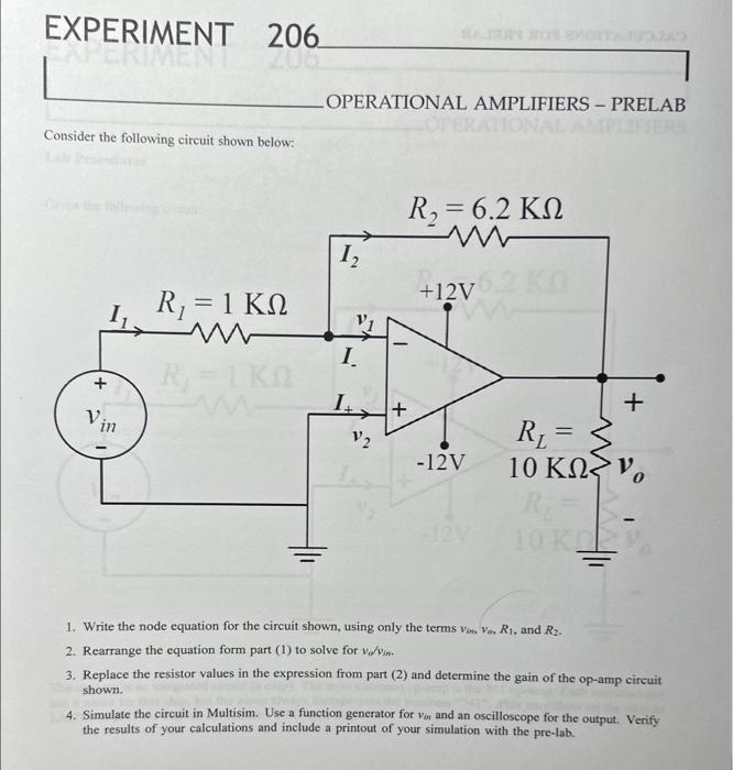 Solved EXPERIMENT 206 REFERENCES OPERATIONAL AMPLIFIERS +. | Chegg.com