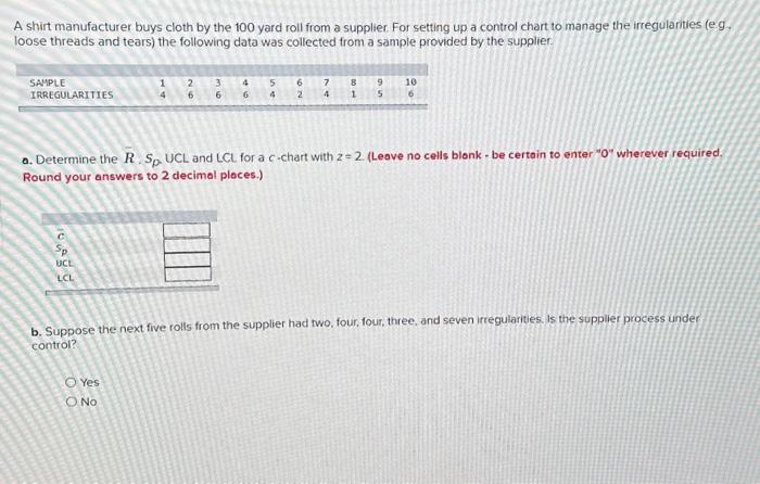 Solved A shirt manufacturer buys cloth by the 100 yard roll | Chegg.com