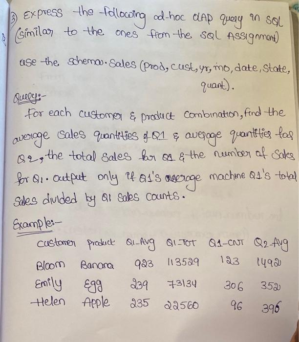 Solved > Express the 90 SOL following to od-hoc OLAP quely | Chegg.com
