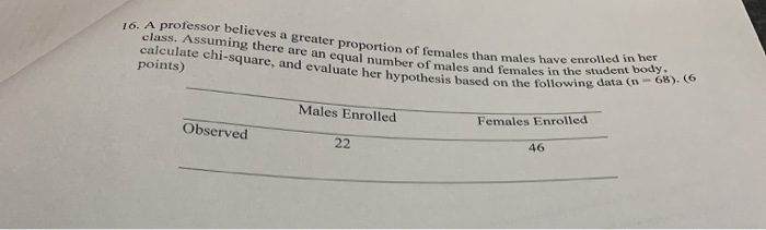 Solved 16. A professor believes a greater proportion of | Chegg.com
