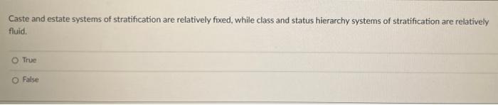 Solved Caste and estate systems of stratification are | Chegg.com