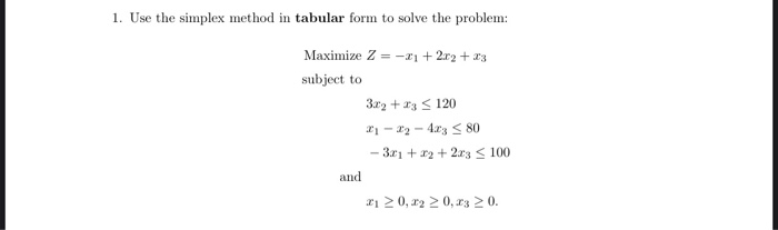 Solved 1. Use the simplex method in tabular form to solve | Chegg.com
