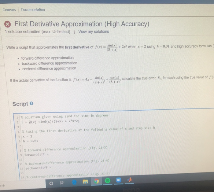 Solved Courses Documentation First Derivative Approximation | Chegg.com