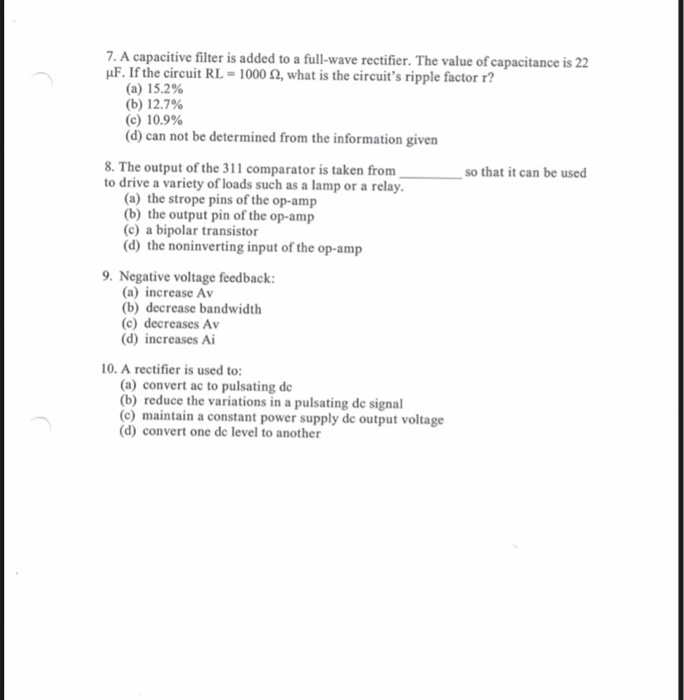 Solved 7 A Capacitive Filter Is Added To A Full Wave