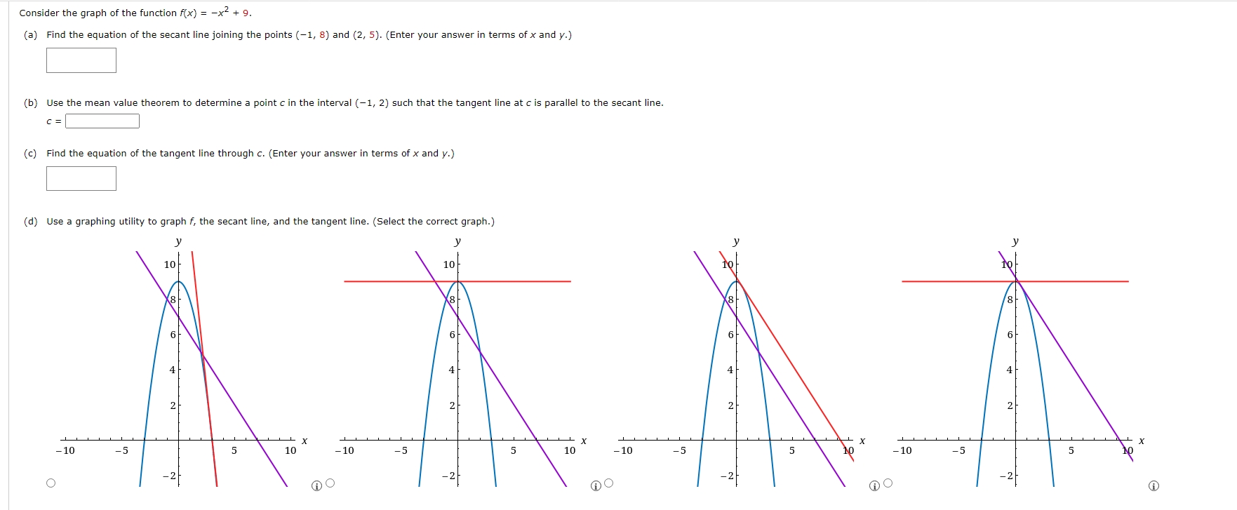 Solved by an EXPERT Consider the graph of ﻿the function f(x)=-x2+9.(a) | Chegg.com