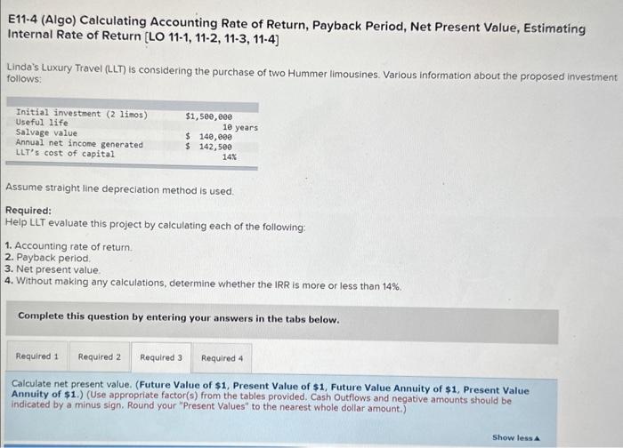 Solved E11-4 (Algo) Calculating Accounting Rate of Return, | Chegg.com