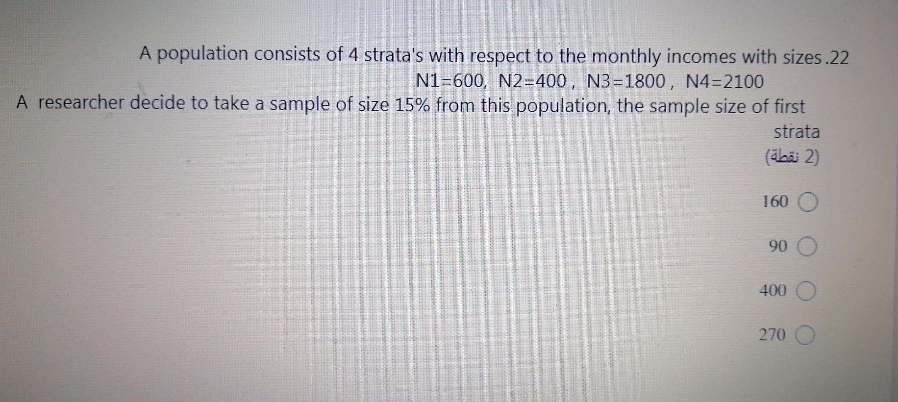 Solved A population consists of 4 strata's with respect to | Chegg.com