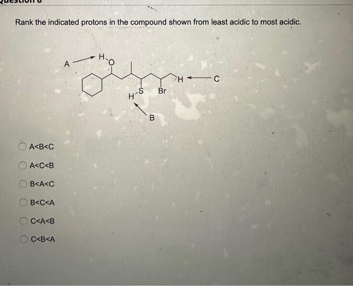 Solved Rank the indicated protons in the compound shown from | Chegg.com