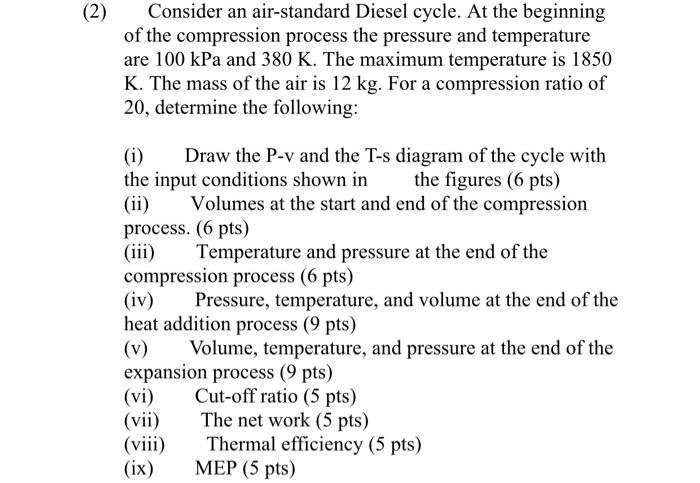 Solved (2) Consider an air-standard Diesel cycle. At the | Chegg.com