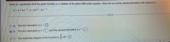 Solved Verify by substitution that the given function is a | Chegg.com