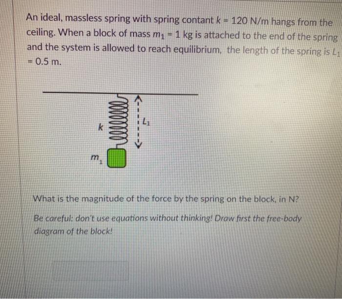 Solved An ideal, massless spring with spring contant k = 120 | Chegg.com
