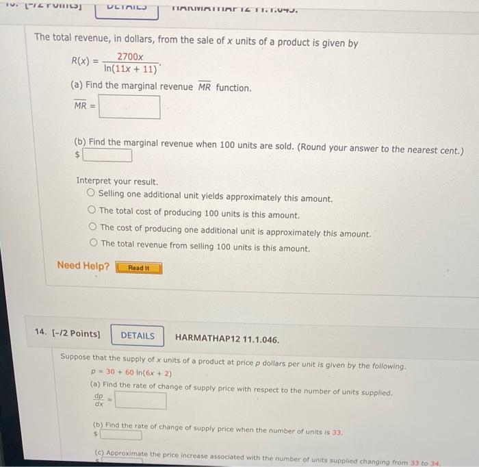 Solved 9. [0/2 points] DETAILS PREVIOUS ANSWERS HARMATHAP12 | Chegg.com