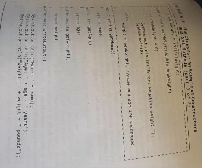 Solved Using the class Pet from Listing 6.1, write a program | Chegg.com