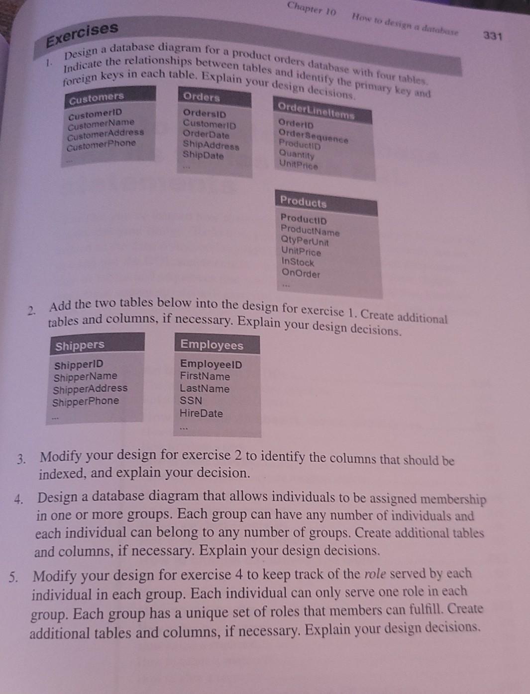 Solved Chapter 10 Hoe to design a database 331 Exercises | Chegg.com