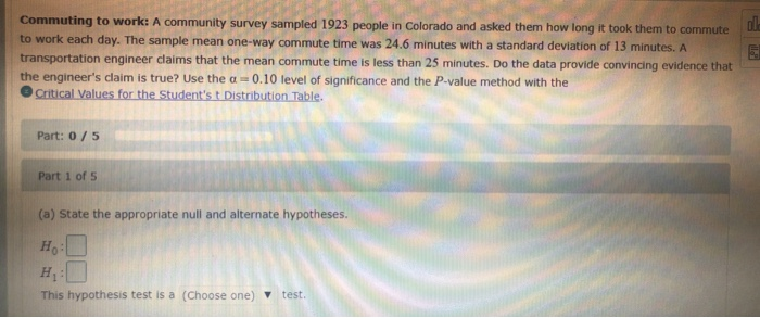 Solved ol Commuting to work: A community survey sampled 1923 | Chegg.com