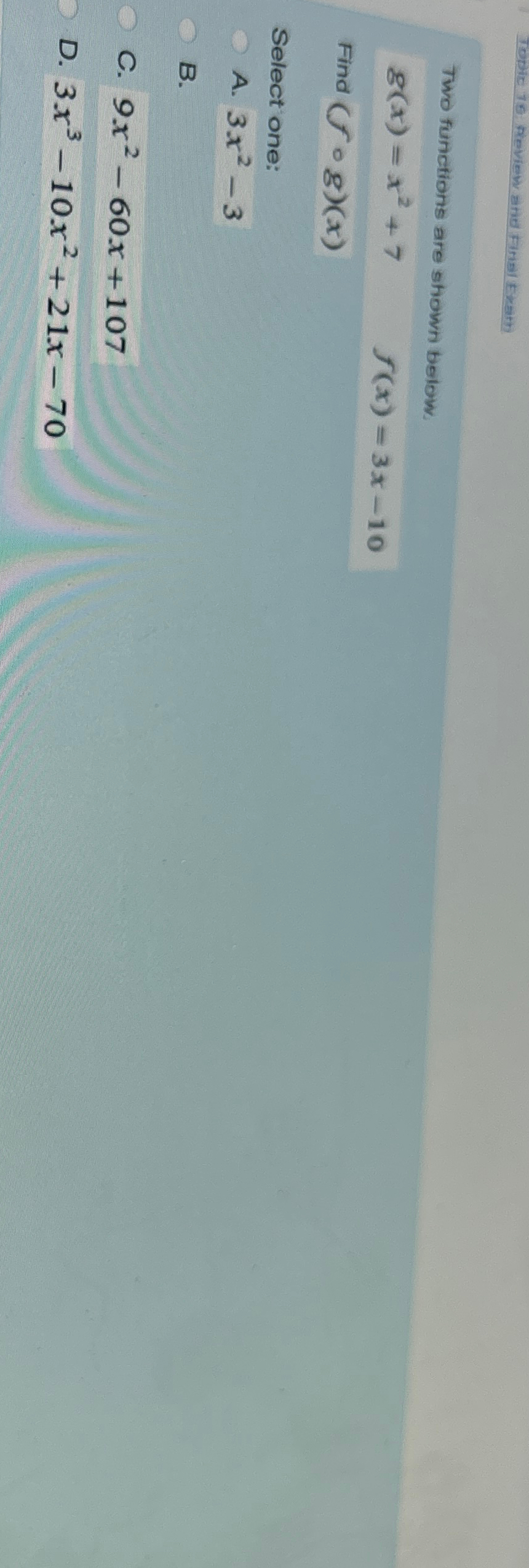 Solved Topic 10 . ﻿Aeview ahe Fimal ExathTwo functions are | Chegg.com