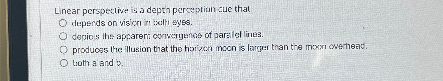 Solved Linear perspective is a depth perception cue that | Chegg.com