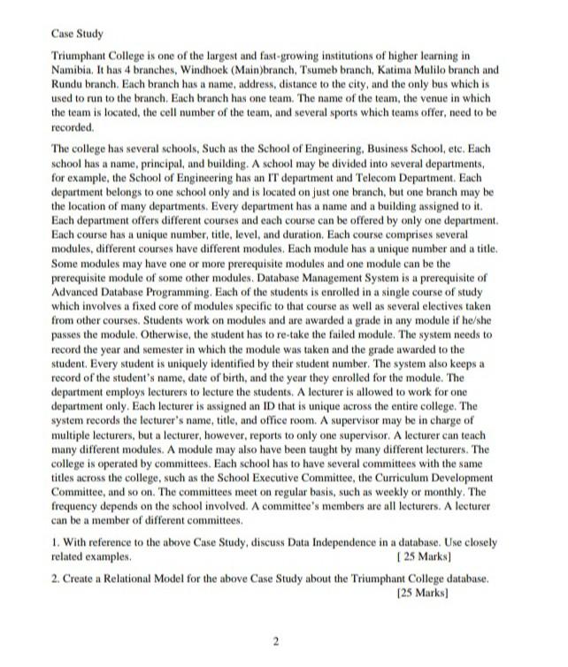 Solved Case Study Triumphant College is one of the largest | Chegg.com