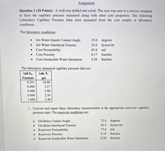 Solved Question 1 (20 Points): A well was drilled and cored. | Chegg.com