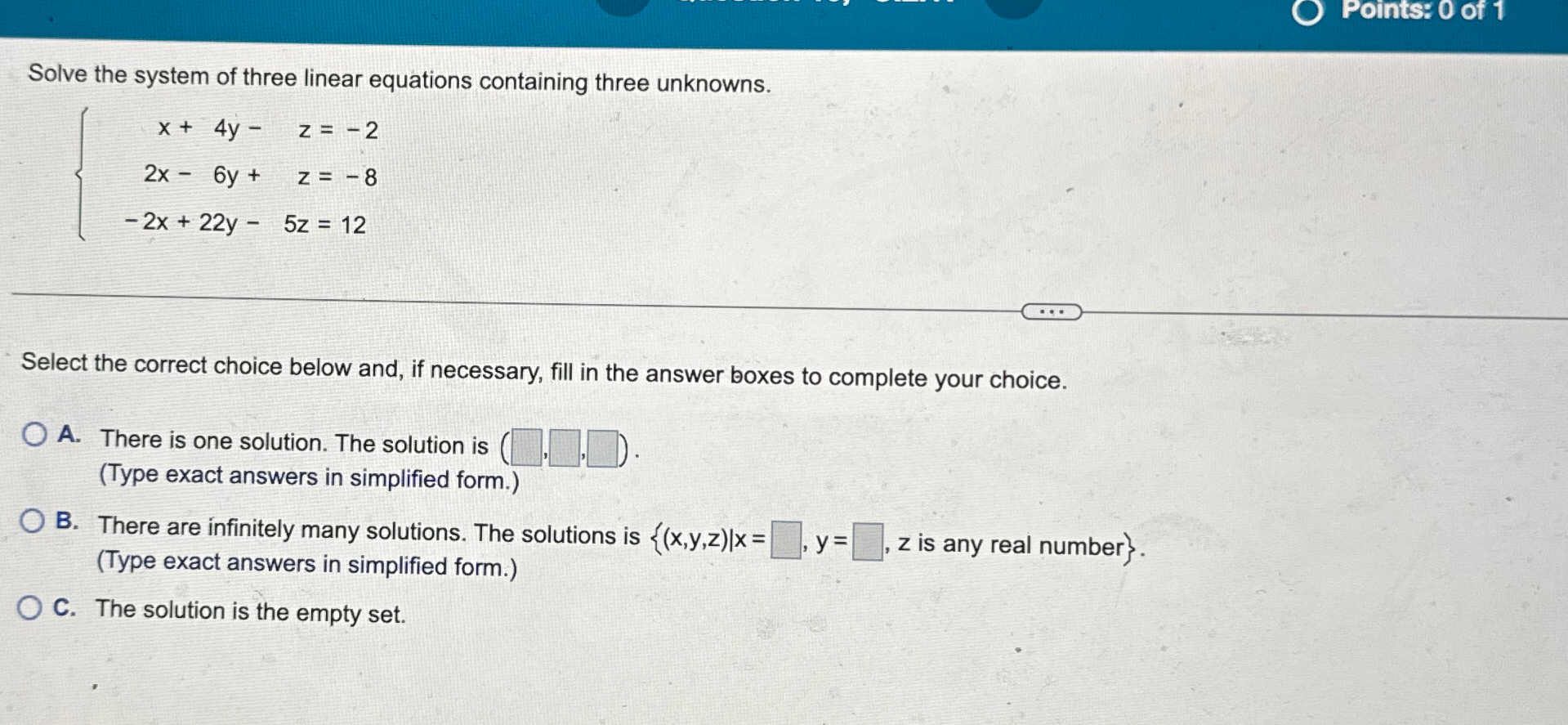 Solved Solve the system of three linear equations containing | Chegg.com